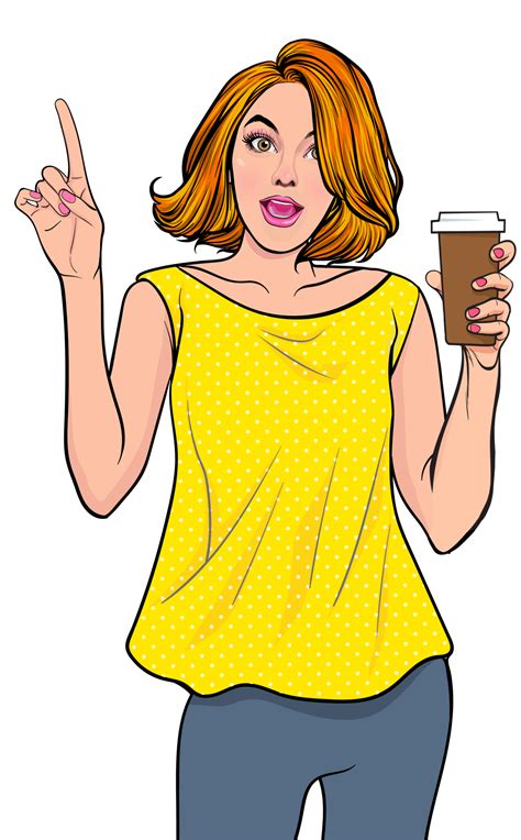 Pop Art Comics Cartoon Expression Character With Cup Of Coffeebeverage 48679783 Png