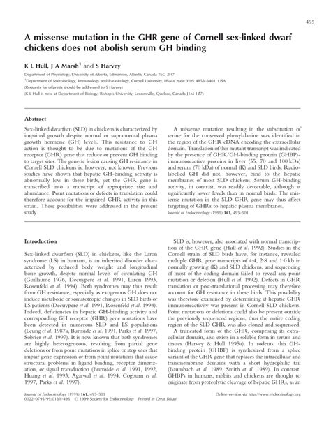 Pdf A Missense Mutation In The Ghr Gene Of Cornell Sex Linked Dwarf