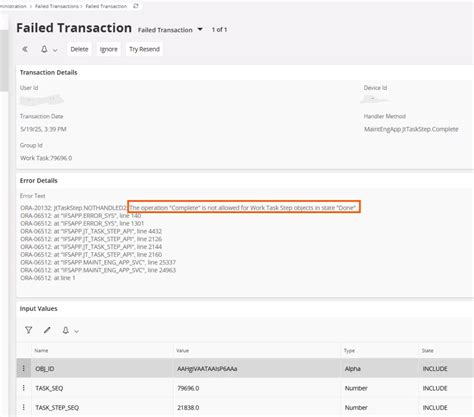 Failed Transaction The Operation Complete Is Not Allowed For Work Task Stepobjects In State