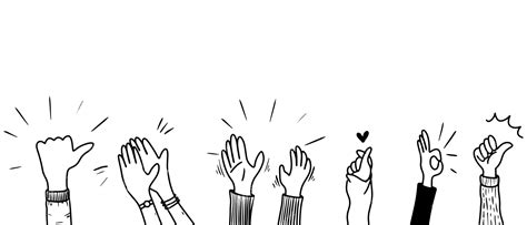 박수 손 그리기 낙서 박수 박수 엄지손가락 제스처 흰색 배경 벡터 일러스트 레이 션에 고립 프리미엄 벡터