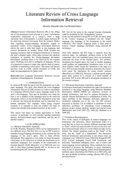 Pdf Literature Review Of Cross Language Information Retrieval