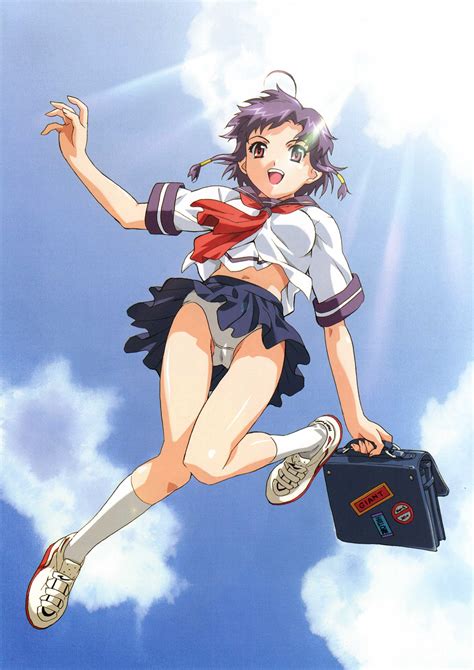 Nature Anime Red Eyes Schoolgirls Smiling Anime Girls Skies