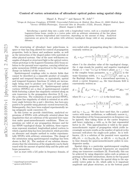 Pdf Control Of Vortex Orientation Of Ultrashort Optical Pulses Using Spatial Chirp