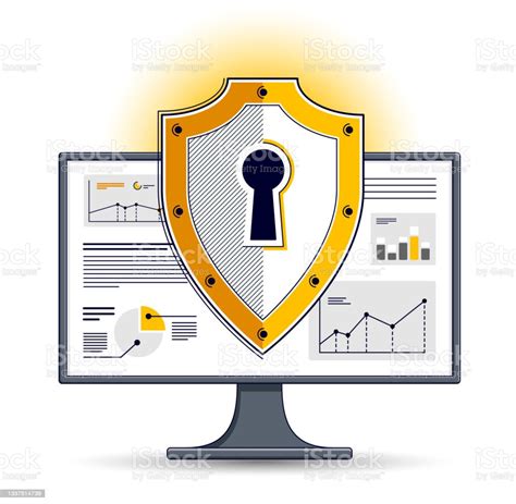 Shield Over Computer Monitor Private Data Security Concept Antivirus Or