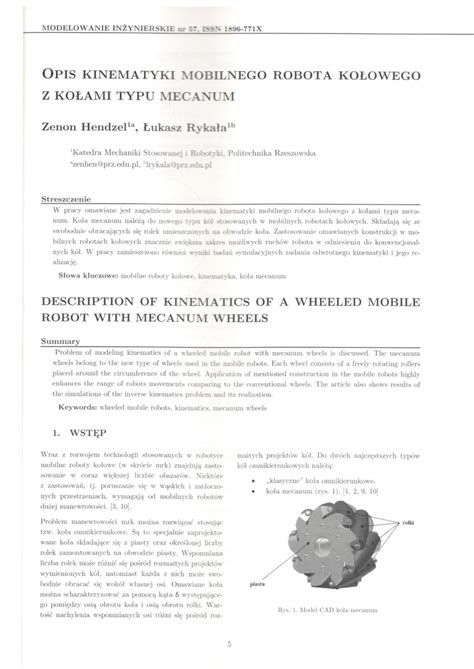 Pdf Description Of Kinematics Of A Wheeled Mobile Robot With Mecanum Wheels