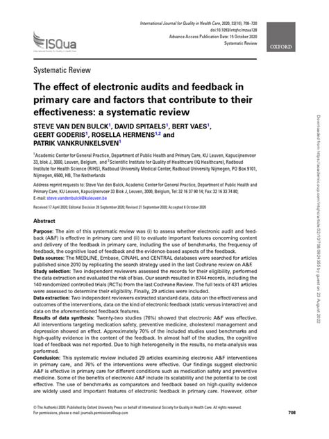 The Effect Of Electronic Audits And Feedback In Primary Care And