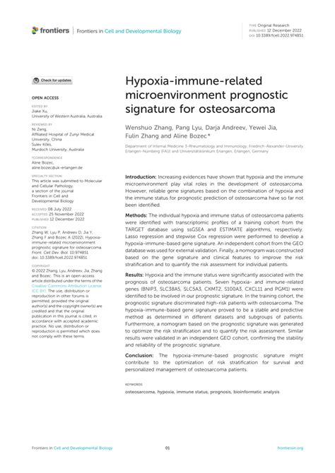 Pdf Hypoxia Immune Related Microenvironment Prognostic Signature For Osteosarcoma