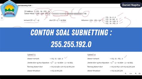 Contoh Soal Subnetting Dengan Subnet Mask 2552551920 Youtube