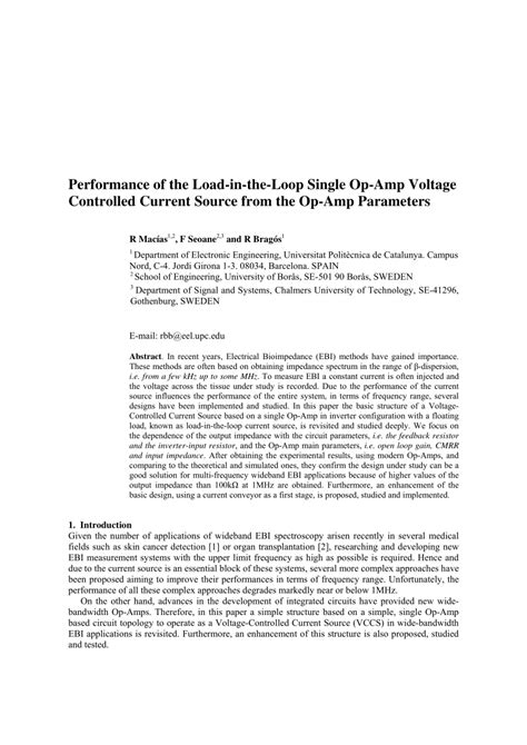 Pdf Performance Of The Load In The Loop Single Op Amp Voltage Controlled Current Source From