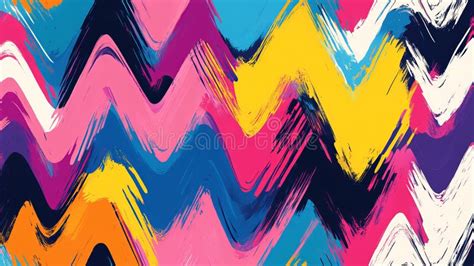 Vibrant Abstract Zigzag Pattern With Bold Colors And Dynamic Brush Strokes Stock Illustration