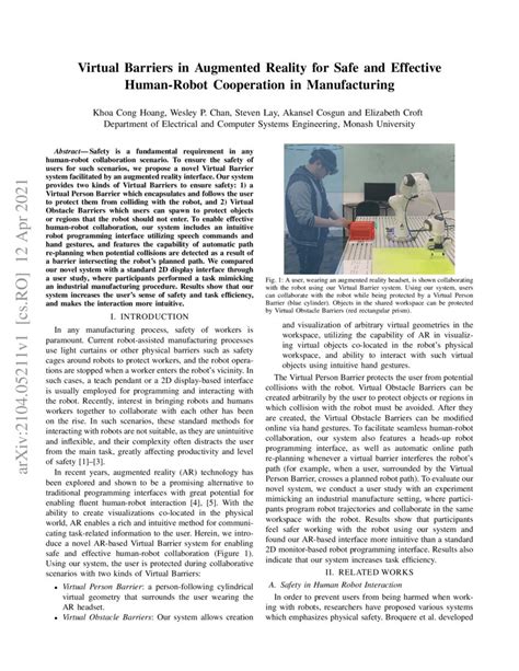 Virtual Barriers In Augmented Reality For Safe And Effective Human