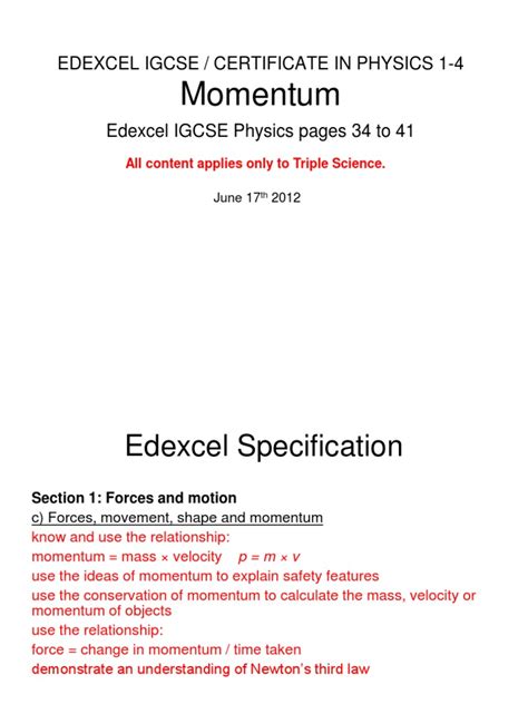Igcse 14 Momentum Pdf Momentum Collision