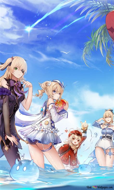 Genshin Female Heroes Beach Fun Genshin Impact K Wallpaper Download