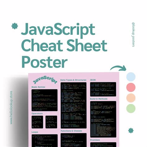 Pink Javascript Poster Stylish Javascript Programming Cheat Sheet Wall Decoration Ideal Coding