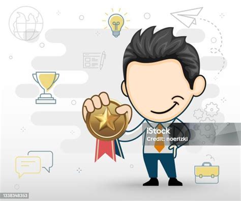 금메달을 보유한 사업가 만화 스타일의 플랫 비즈니스 컨셉 3위에 대한 스톡 벡터 아트 및 기타 이미지 3위 Championship 경쟁 Istock