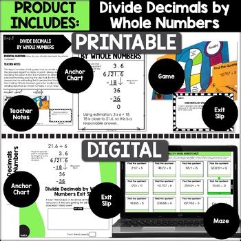 Divide Decimals By Whole Numbers Printable And Digital Activities