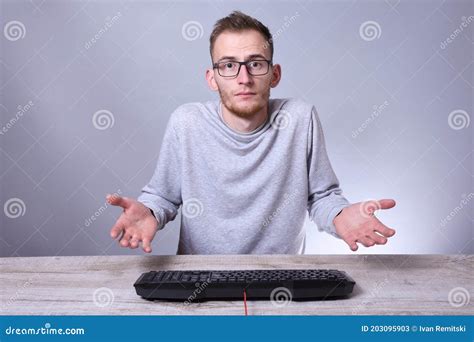 Funny Nerd Young Businessman Man Working On Computer Typing On The Keyboard Programmer In