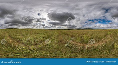 Full Seamless 360 Hdri Panorama View Among Farming Fields With Clouds