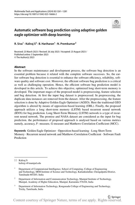 Pdf Automatic Software Bug Prediction Using Adaptive Golden Eagle