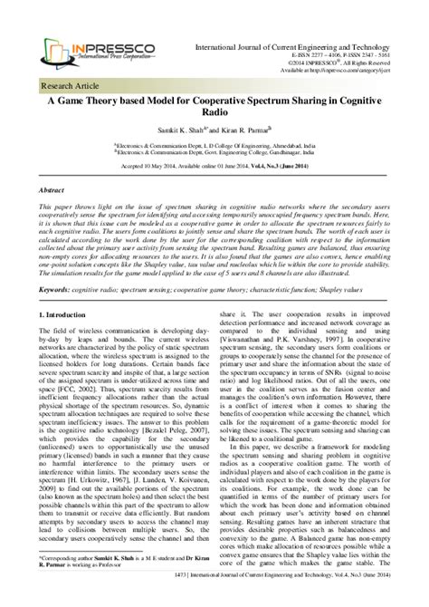 Pdf A Game Theory Based Model For Cooperative Spectrum Sharing In Cognitive Radio