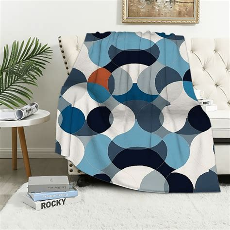 Onetech Flannel Throw Blanket Mid Century Nave Blue Grey Black Abstract Geometric Art Modern
