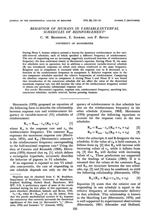 Pdf Behavior Of Humans In Variable Interval Schedules Of Reinforcement