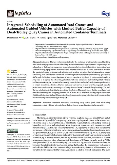 Pdf Integrated Scheduling Of Automated Yard Cranes And Automated Guided Vehicles With Limited