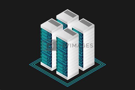 Server Room Isometric Vector Futuristic Technology Of Data Protection And Processing By Aozora