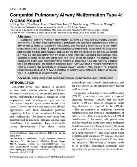 Pdf Congenital Pulmonary Airway Malformation Cpam A Case Report