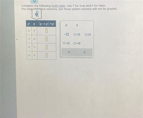 Solved Complete The Following Truth Table Use T For True Chegg Com