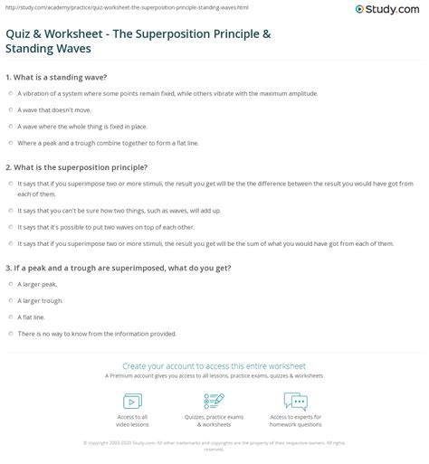 Quiz And Worksheet The Superposition Principle And Standing Waves