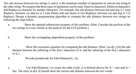 Solved The Edit Distance Between Two Strings S And S Is