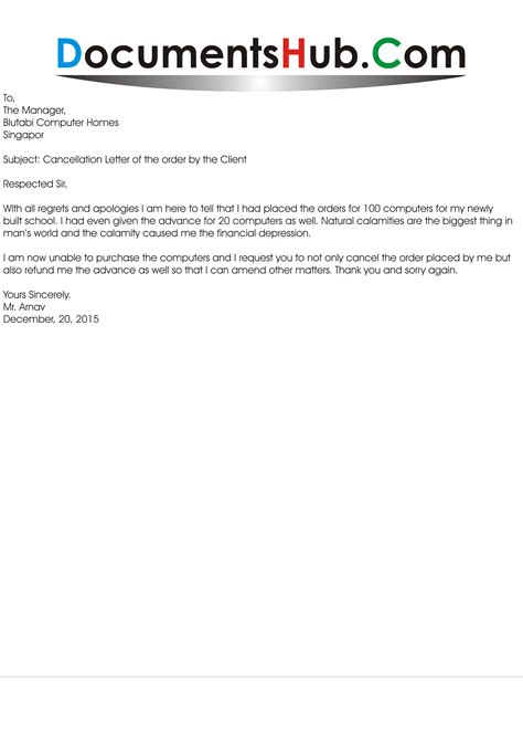 Order Cancellation Letter By Client DocumentsHub Com