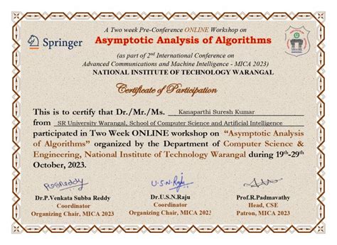 Fdp On Asymptotic Analysis Algorithm Aaa Organized By Cse Nitw Prof Dr Suresh Kr