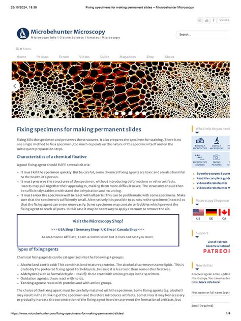 Fixing Specimens For Making Permanent Slides Microbehunter Micros Pdf Fixation Histology
