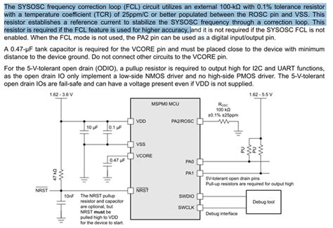 Mspm0g1505 Internal Rosc Oscillator For Use With Sysosc And Fcl Arm Based Microcontrollers