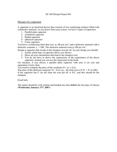 Design Of A Capacitor