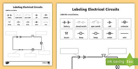 Editable Labeling Electrical Circuits Activity Worksheet