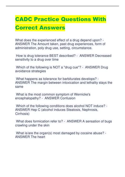 CADC Practice Questions With Correct Answers CADC Practice Que Stuvia US