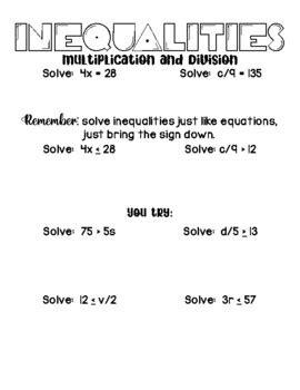 Solving Inequalities Notes By Facts With Frey Teachers Pay Teachers