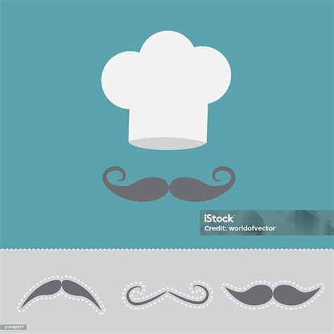 요리사 모자 콧수염 설정합니다 메뉴판 카드 평편 디자인식 있습니다 개체 그룹에 대한 스톡 벡터 아트 및 기타 이미지 개체