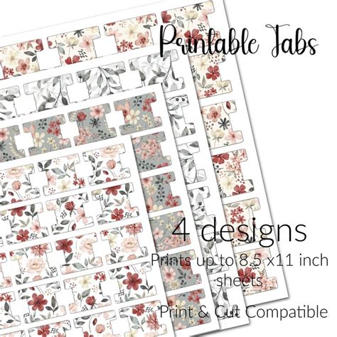 Printable Tabs Tab Print DIY Page Tabs Book Tabs Print And Cut Compatible Etsy Printable
