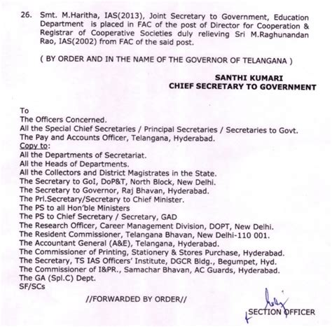 Major Bureaucratic Reshuffle In Telangana 26 Ias Officers Transferred