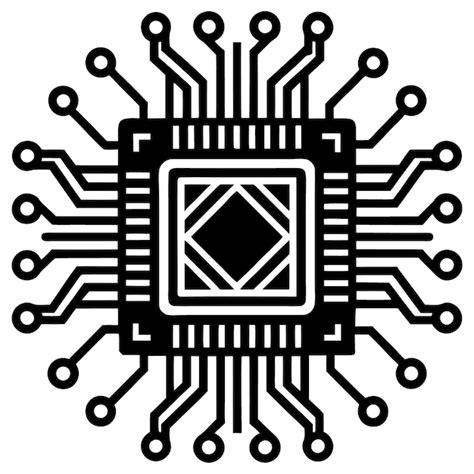 Black And White Illustration Of A Microchip With Circuits Premium Ai Generated Vector
