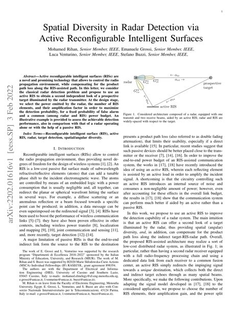 Pdf Spatial Diversity In Radar Detection Via Active Reconfigurable Intelligent Surfaces