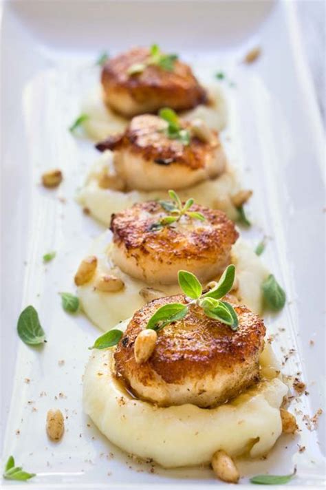 Seared scallops over parsnip purée