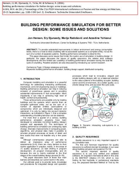 Pdf Building Performance Simulation For Better Design Some Issues And Solutions