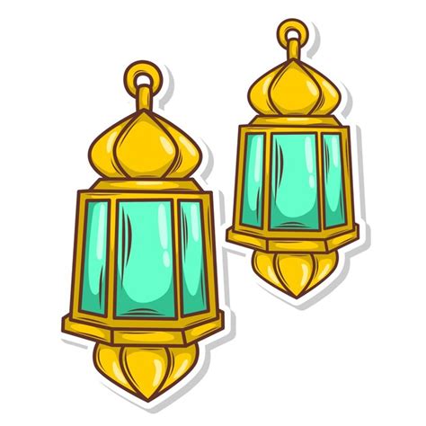 라마단 카림에 대한 이슬람 랜턴을 손으로 그려라 프리미엄 벡터