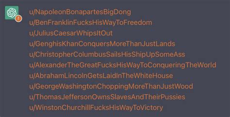 Nsfw Reddit Usernames Of Famous Historical Figures R Chatgpt
