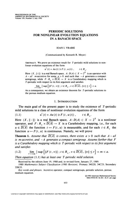 Pdf Periodic Solutions For Nonlinear Evolution Equations In A Banach Space